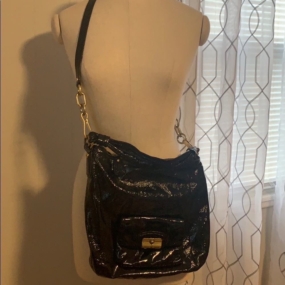 Coach Patent Shiny Crossbody Hobo - Gem